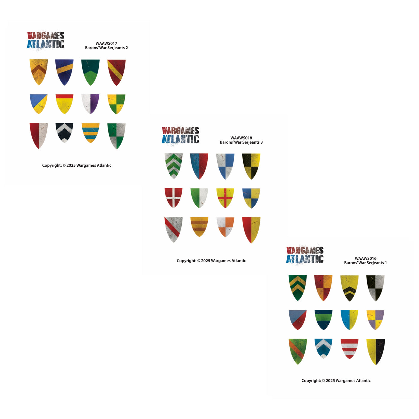 Barons' War Shield Decals (03): Serjeants 01 — Wargames Atlantic